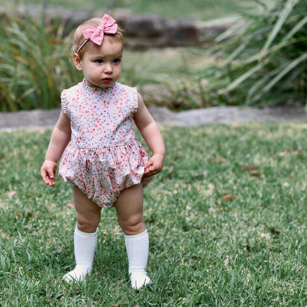 Little Girls Dusty Rose Broderie Handmade Hair Bow | Aubrie - aubrie.com.au