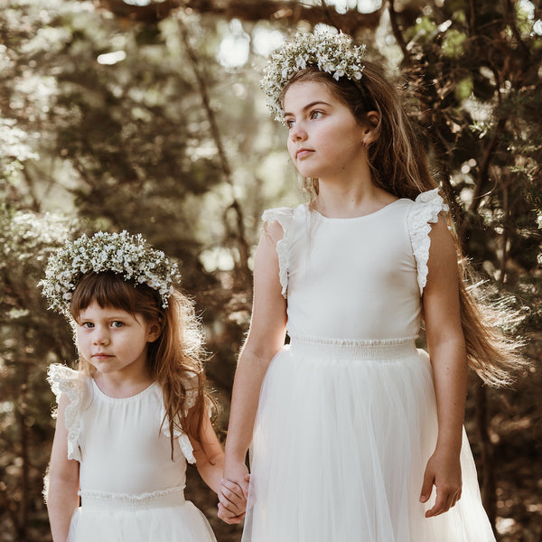 Aubrie white baby's breath flower girl crown | everlasting gypsophila ...
