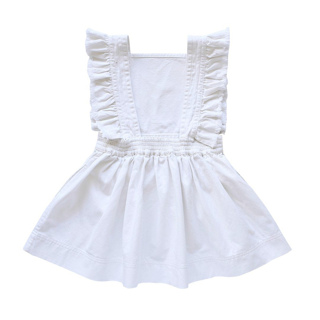 Mabel girl's pinafore dress in milk white denim | Aubrie Australia ...